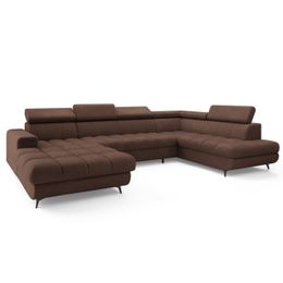 WOHNLANDSCHAFT CORENO Braun Boucle-Stoff mit Schlaffunktion