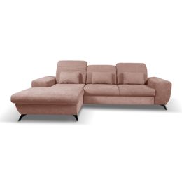 ECKSOFA LUCE L-S Rosa Pl&uuml;sch-Stoff mit Schlaffunktion