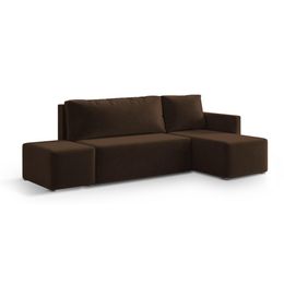 ECKSOFA VELOTTI R-S Braun Pl&uuml;sch-Stoff mit Schlaffunktion