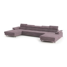 WOHNLANDSCHAFT VIVENTE Lila Velours-Stoff mit Schlaffunktion