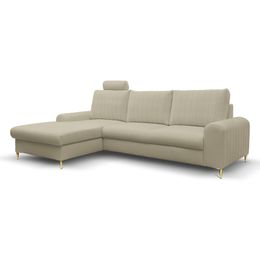 ECKSOFA VERONA L-S Beige Geflochtener Stoff mit Schlaffunktion