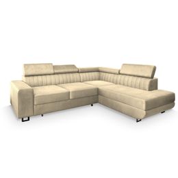 ECKSOFA NOLA R-S Creme Velours-Stoff mit Schlaffunktion