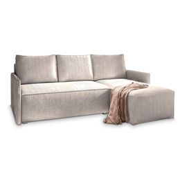 ECKSOFA PERUSI Creme Kordstoff mit Schlaffunktion