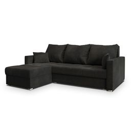 ECKSOFA NIDA Schwarz Geflochtener Stoff mit Schlaffunktion