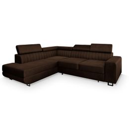 ECKSOFA NOLA L-S Braun Velours-Stoff mit Schlaffunktion