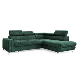 ECKSOFA VELISS Gr&uuml;n Kordstoff mit Schlaffunktion