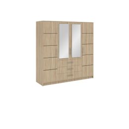 DREHT&Uuml;RENSCHRANK ELISE 196/200/57,5 cm 4-t&uuml;rig mit Spiegel Sonoma Eiche
