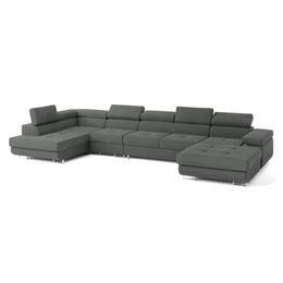WOHNLANDSCHAFT VELORA L-S Grau Velours-Stoff mit Schlaffunktion