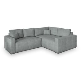 ECKSOFA ERONIS R-S Hellgrau Kordstoff mit Schlaffunktion
