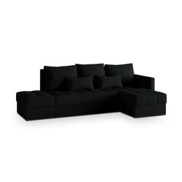 ECKSOFA LUMARI R-S Schwarz Pl&uuml;sch-Stoff mit Schlaffunktion