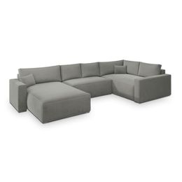WOHNLANDSCHAFT VELAMI R-S Hellgrau Velours-Stoff mit Schlaffunktion