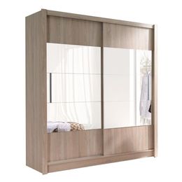 SCHWEBET&Uuml;RENSCHRANK SVENA 184,4/200/61,5cm 2-t&uuml;rig mit Spiegel Sonoma Eiche