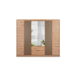 SCHWEBET&Uuml;RENSCHRANK AKALI 250/213/60 cm 4-t&uuml;rig mit Spiegel Eiche Artisan