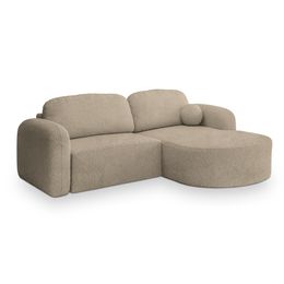 ECKSOFA AMILIA R-S Beige Boucle-Stoff mit Schlaffunktion