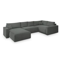WOHNLANDSCHAFT VELAMI R-S Grau Velours-Stoff mit Schlaffunktion