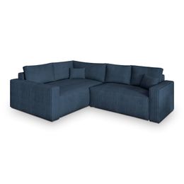 ECKSOFA ERONIS L-S Blau Kordstoff mit Schlaffunktion
