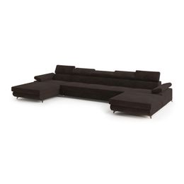 WOHNLANDSCHAFT VIVENTE Braun Velours-Stoff mit Schlaffunktion