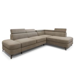 ECKSOFA AVISE MV R-S Beige Velours-Stoff mit Schlaffunktion