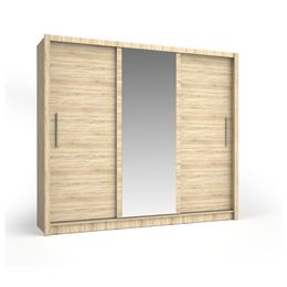 SCHWEBET&Uuml;RENSCHRANK FRISKA 247,8/215/61,6cm 3-t&uuml;rig mit Spiegel Sonoma Eiche