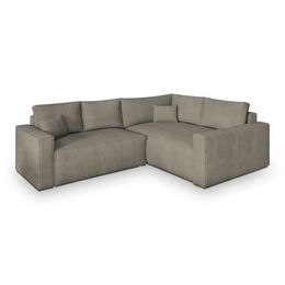 ECKSOFA ERONIS R-S Beige Kordstoff mit Schlaffunktion
