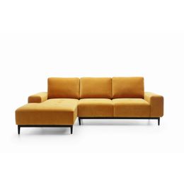 ECKSOFA SACRO Gelb Pl&uuml;sch-Stoff mit Schlaffunktion