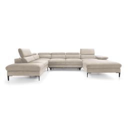 WOHNLANDSCHAFT MESTO Creme Velours-Stoff mit Schlaffunktion