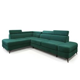 ECKSOFA AVISE M L-S Gr&uuml;n Velours-Stoff mit Schlaffunktion