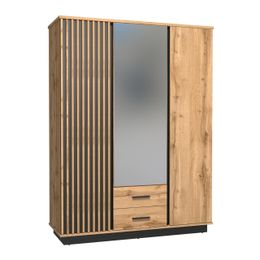 SCHWEBET&Uuml;RENSCHRANK KIMA 145,5/193,6/52cm 3-t&uuml;rig mit Spiegel Eiche Wotan