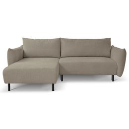 ECKSOFA UNO Braun Pl&uuml;sch-Stoff mit Schlaffunktion