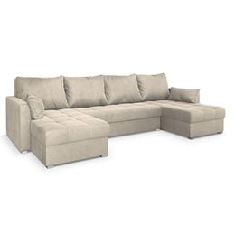 WOHNLANDSCHAFT NAKO M Creme Velours-Stoff mit Schlaffunktion