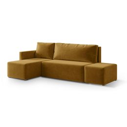 ECKSOFA VELOTTI L-S Gelb Pl&uuml;sch-Stoff mit Schlaffunktion