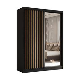 SCHWEBET&Uuml;RENSCHRANK LAMELLO 160/216/61 cm 2-t&uuml;rig mit Spiegel Schwarz