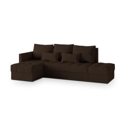 ECKSOFA LUMARI L-S Braun Pl&uuml;sch-Stoff mit Schlaffunktion