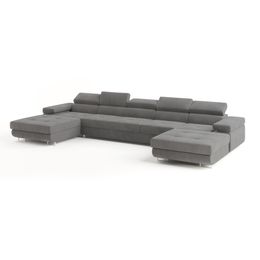 WOHNLANDSCHAFT OMBRA Grau Velours-Stoff mit Schlaffunktion