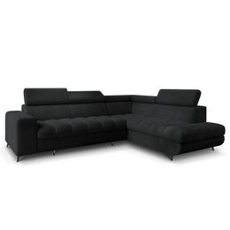 ECKSOFA MORIVA Q R-S Schwarz Boucle-Stoff mit Schlaffunktion