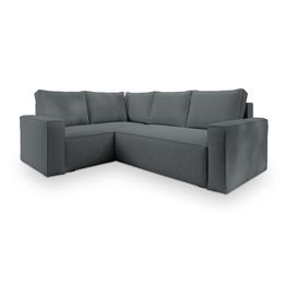 ECKSOFA ESTANO L-S Grau Kordstoff mit Schlaffunktion