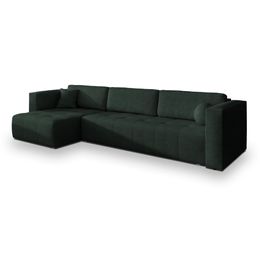 ECKSOFA OLVERA Gr&uuml;n Geflochtener Stoff mit Schlaffunktion