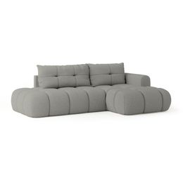 ECKSOFA FLUMA R-S Hellgrau Boucle-Stoff mit Schlaffunktion