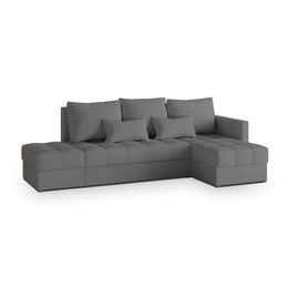 ECKSOFA LUMARI R-S Grau Pl&uuml;sch-Stoff mit Schlaffunktion