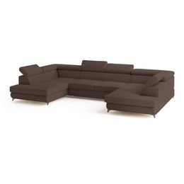 WOHNLANDSCHAFT VINTESSA Braun Boucle-Stoff mit Schlaffunktion