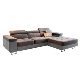 ECKSOFA ELMA R-S Grau Velours-Stoff mit Schlaffunktion