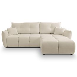 ECKSOFA MODA S Creme Geflochtener Stoff mit Schlaffunktion