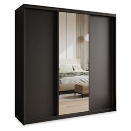 SCHWEBET&Uuml;RENSCHRANK TAVI 200/205/60 cm 3-t&uuml;rig mit Spiegel Schwarz