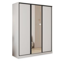 SCHWEBET&Uuml;RENSCHRANK TARI 160/205/58 cm 3-t&uuml;rig mit Spiegel und 4 Schubladen Wei&szlig;