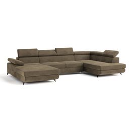 WOHNLANDSCHAFT RUBANO R-S Beige Velours-Stoff mit Schlaffunktion