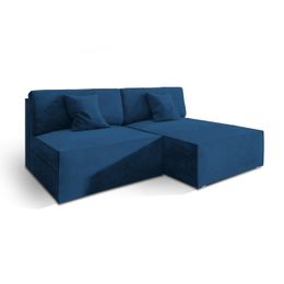 ECKSOFA FIORO M Blau Velours-Stoff mit Schlaffunktion
