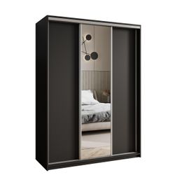 SCHWEBET&Uuml;RENSCHRANK TAVI 150/205/60 cm 3-t&uuml;rig mit Spiegel Schwarz