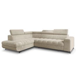 ECKSOFA MORIVA Q L-S Creme Boucle-Stoff mit Schlaffunktion