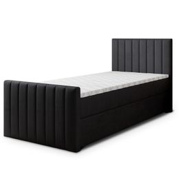 BOXBETT ARION 80 80x200 cm mit Matratze und Topper, H2+H3 - Schwarz