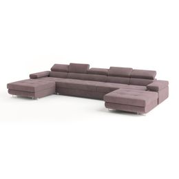 WOHNLANDSCHAFT OMBRA Lila Velours-Stoff mit Schlaffunktion